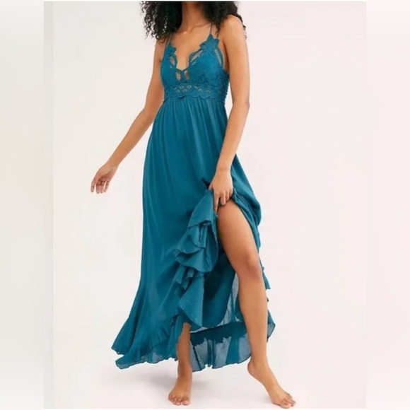 Free People | Dresses | Free People Adella Dress Long Turquoise | Poshmark